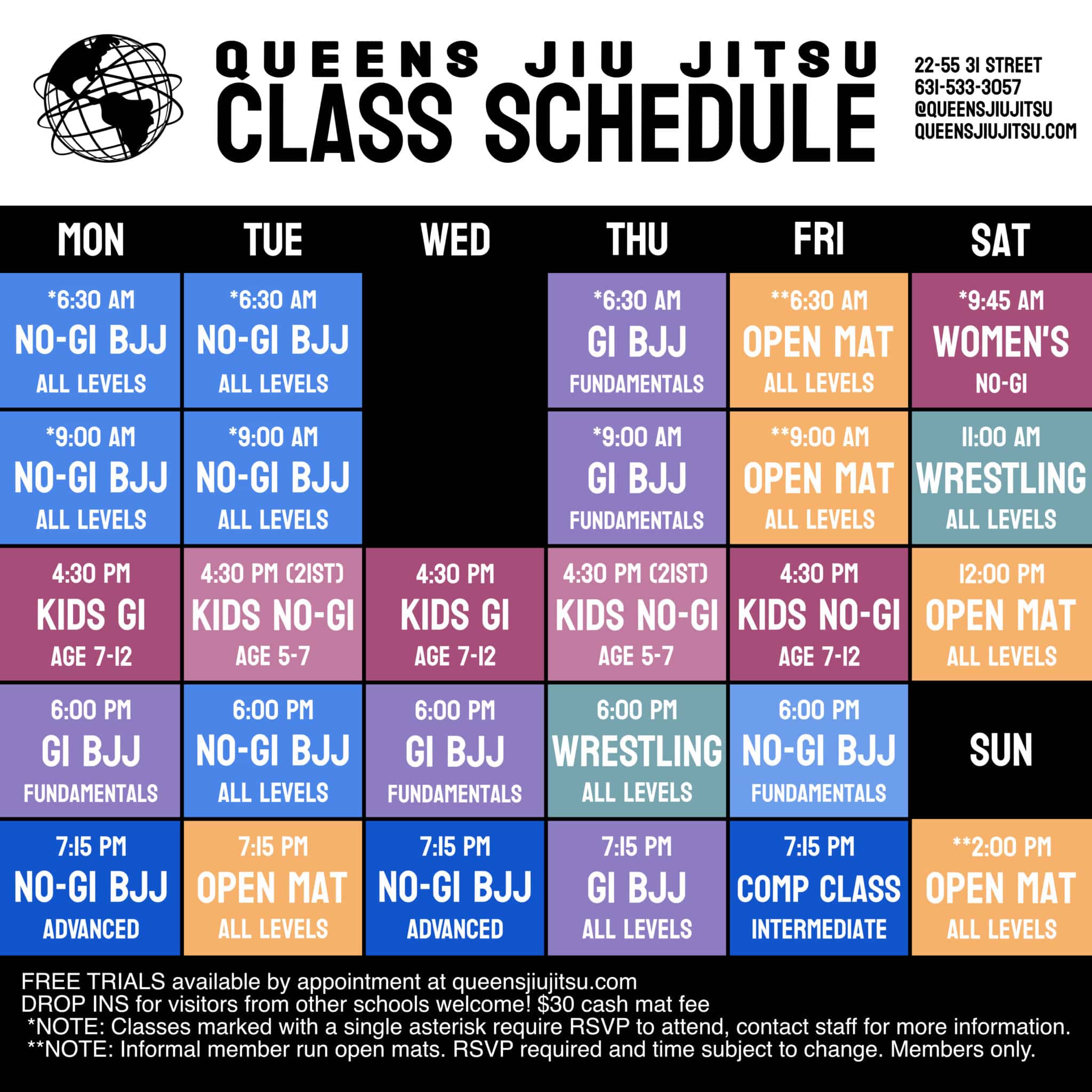 Schedule – Queens Jiu Jitsu